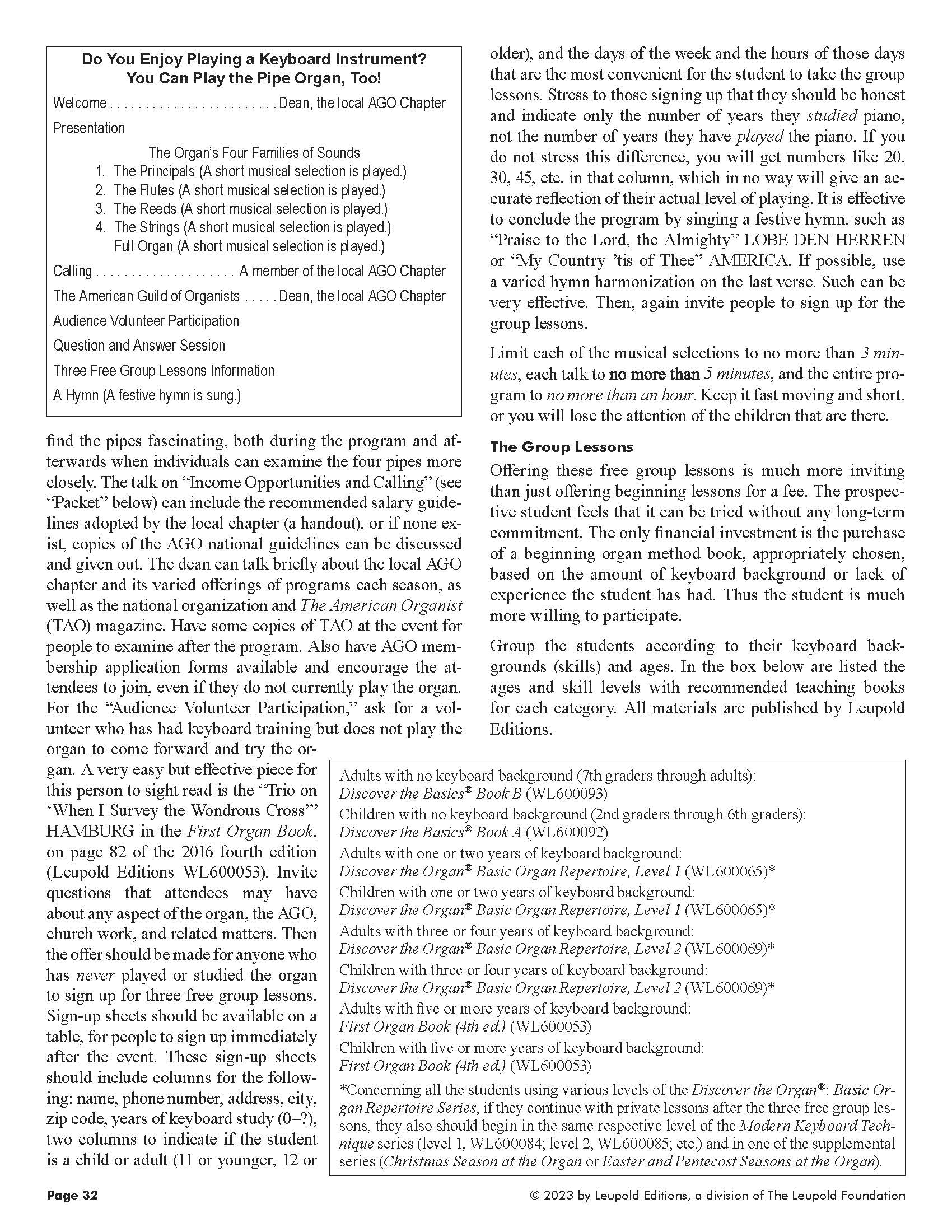 Teach the Organ! - A Free Handbook for Organ Teachers - The Leupold ...